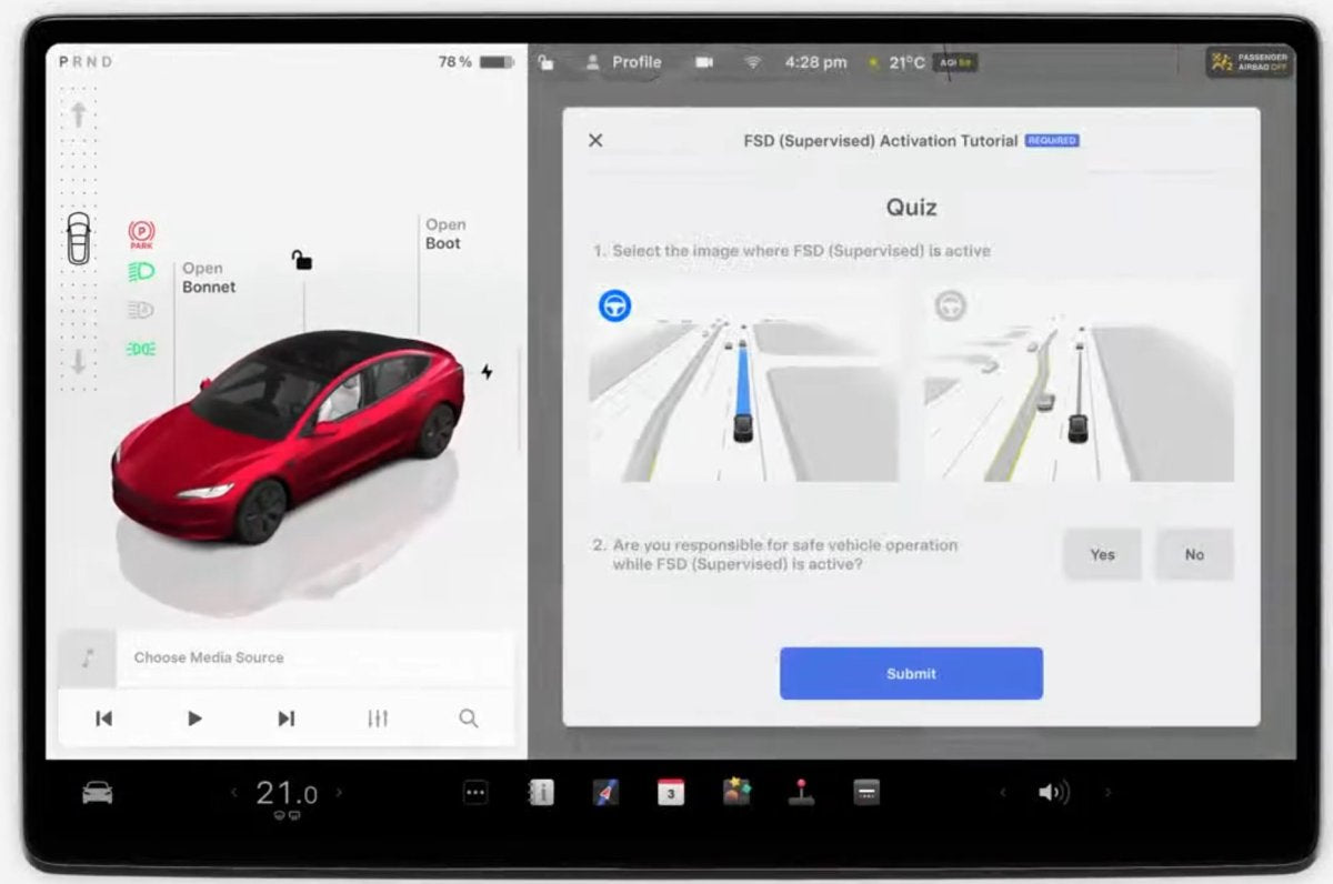 Tesla Introduces Tutorial and Safety Quiz for FSD Activation in the Ne ...